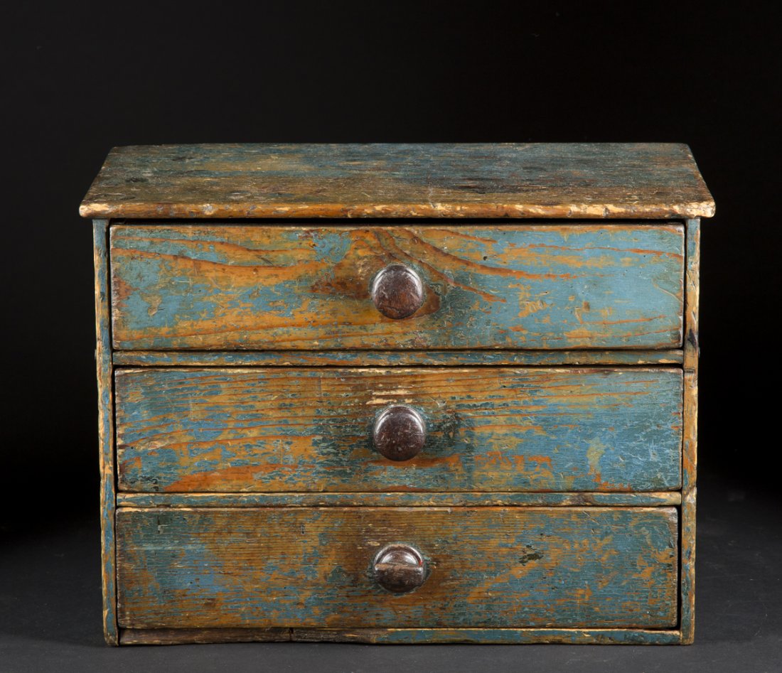 Blue Painted Three Drawer Childs Chest