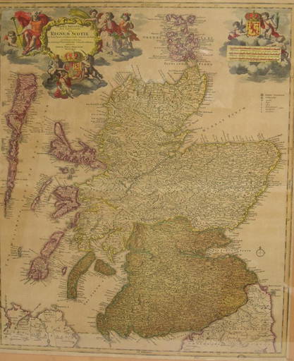 Early Hand Colored Map Of Scotland