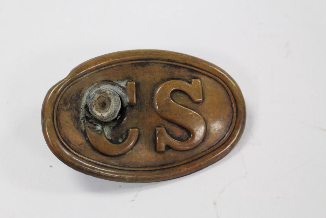 Civil War Csa Confederate C.s. Bullet Struck Belt Buckle