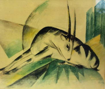 Vintage Franz Marc Colored Print. "three Horses".