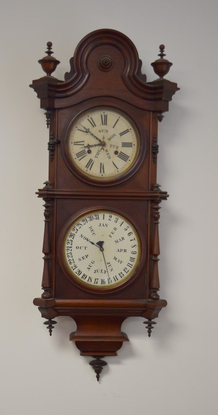 E.N. Welch Double Dial Calendar Wall Clock