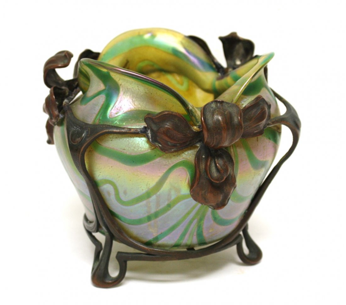 Loetz Bronze Overlay Art Glass Bowl