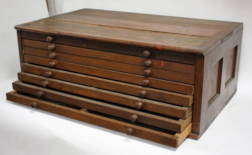 Early Oak Eight(8) Drawer Map Cabinet