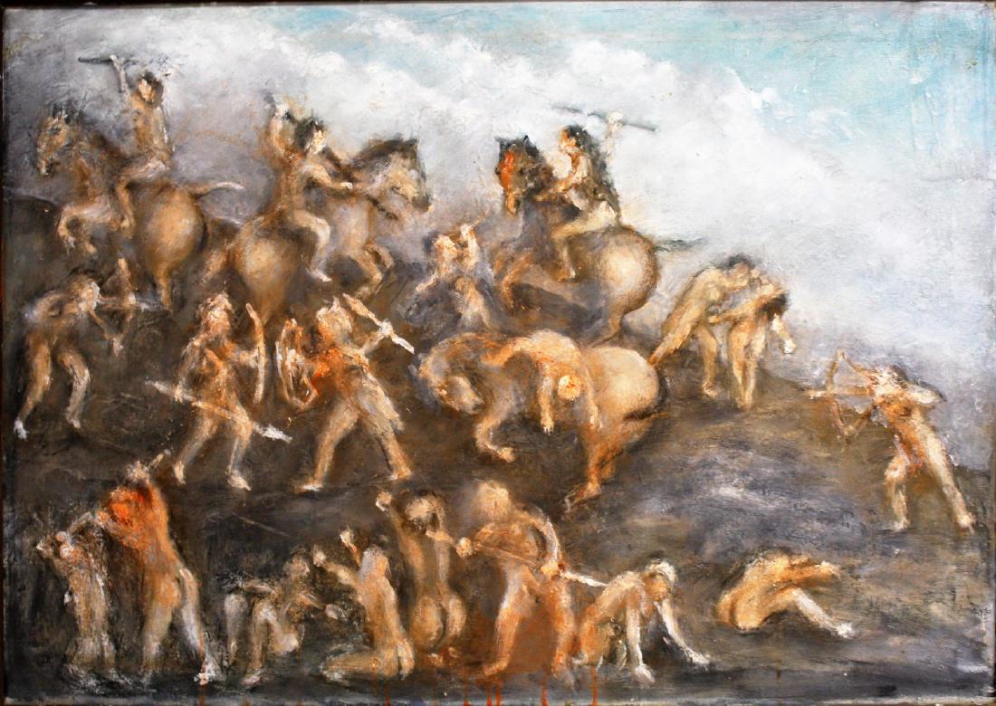 20thc. Oil Painting Battle Scene