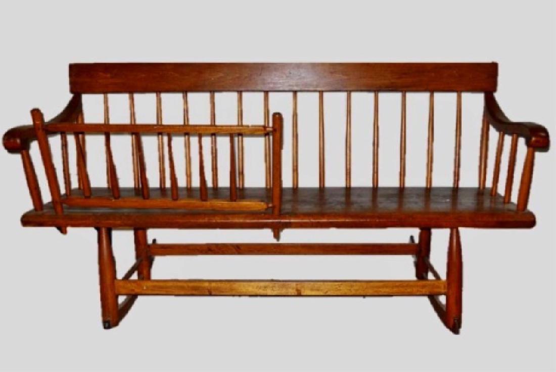 19th C. Pine Mammy Bench with Removable Rail