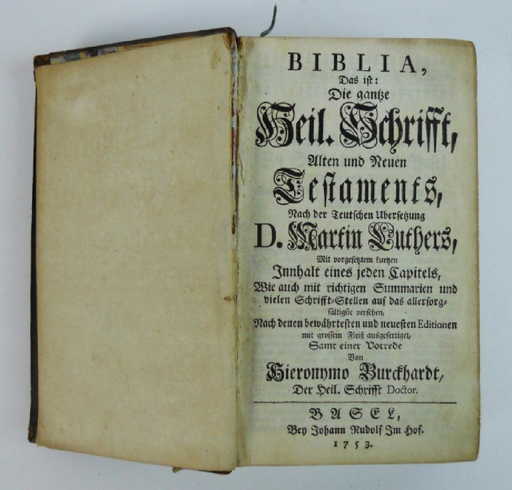 18th Century German Lutheran Bible, Basel, 1753 18th Century German Lutheran Bible, Basel, 1753