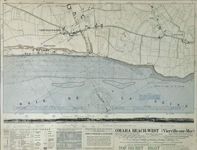 Ww2 Us Bigot D Day Map, Omaha Beach West, 1944