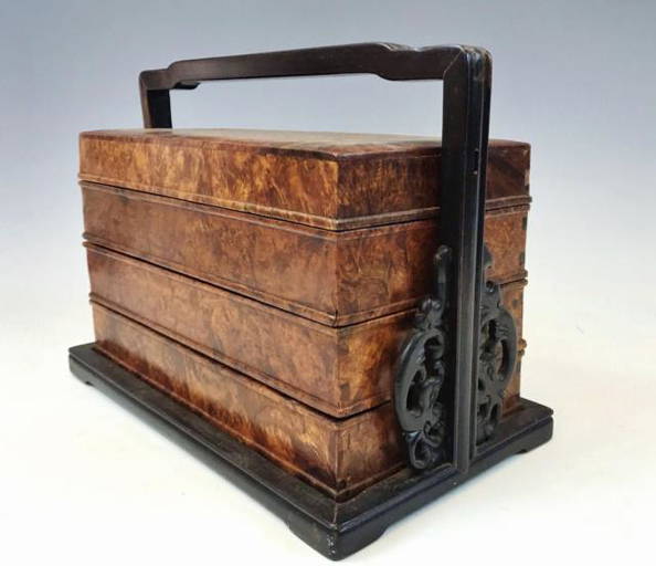 Antique Japanese Stacking Tray Burl Wood Bento Box