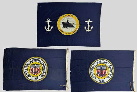 Ww2 Us Maritime Comm, Bureau Of Ships Flags (3pc)