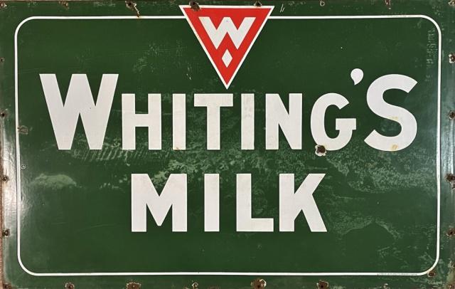Antique Porcelain Metal Sign, Whiting's Milk