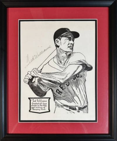 Sketch, Red Sox Legend Ted Williams, Signed, 1962 Auction