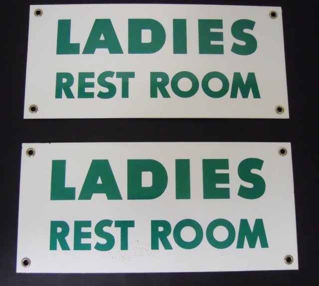 Two Vintage Porcelain Restroom Signs, NOS