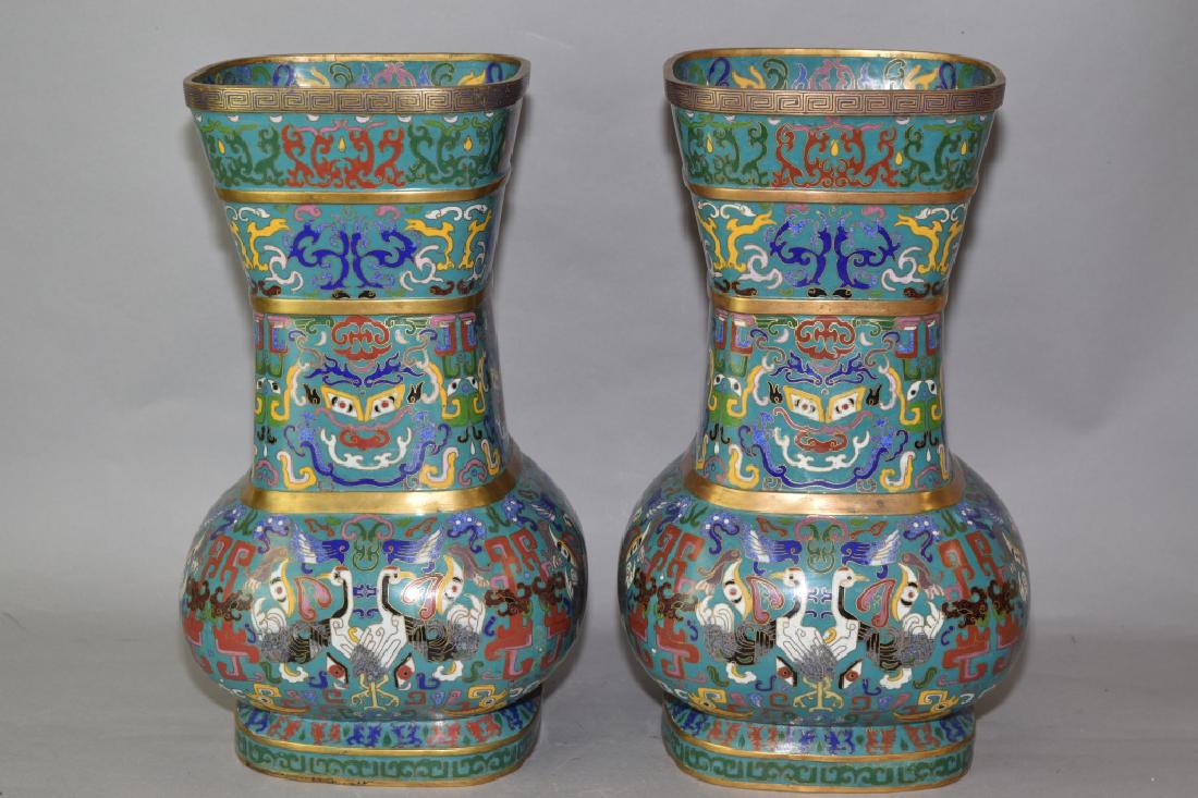 Pair of Republic Chinese Cloisonne Zun Vases
