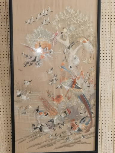 19th C. Chinese Yue Style Embroidery Of "wuluntu"