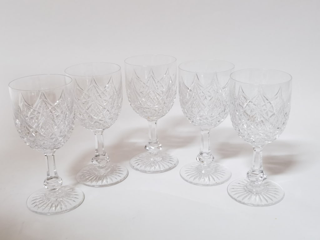 (5) Baccarat France Crystal "colbert" Wine Glasses Auction