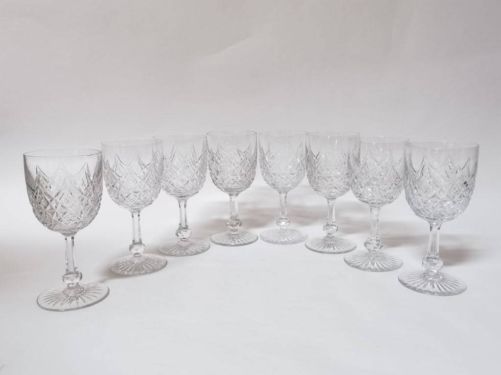 (8) Baccarat France Crystal "colbert" Wine Glasses Auction