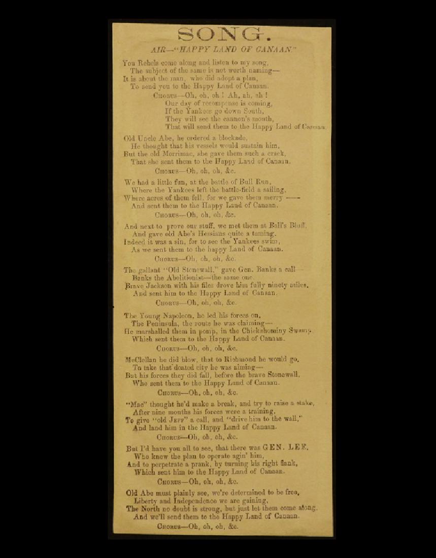 Civil War, Confederate Song Sheet