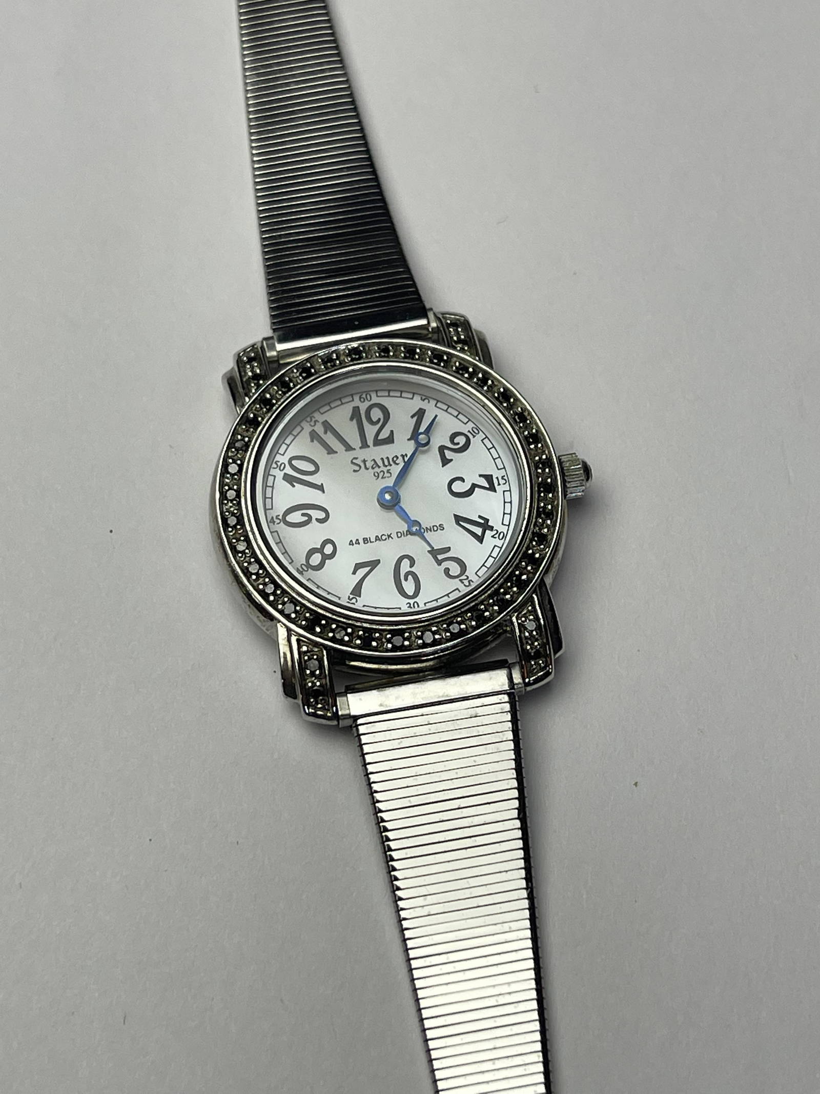 Sterling Silver Stauer Wrist Watch With 44 Black Diamonds Auction