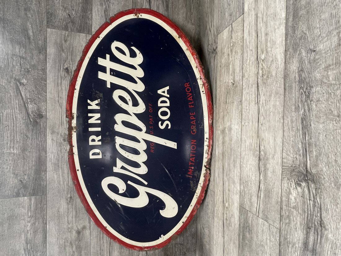 Vintage Grapette Soda Drink Metal Sign Auction