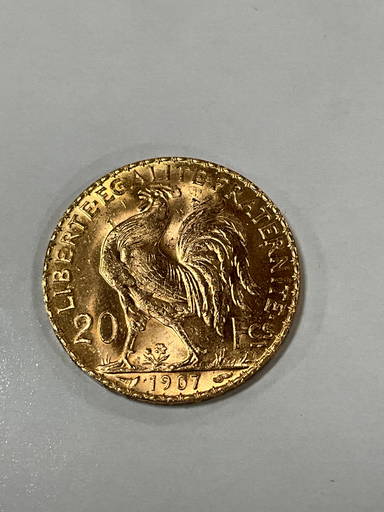 20 Francs 1907 French Rooster Gold Coin