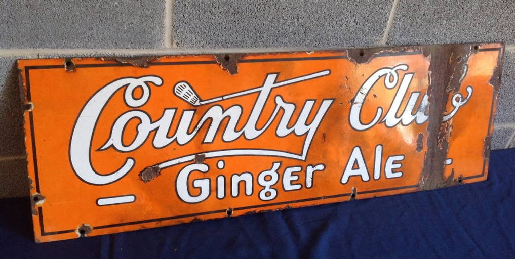 Early Porcelain Country Club Ginger Ale Sign