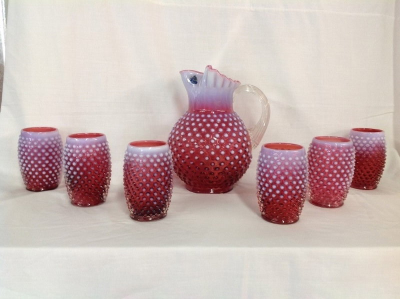 Fenton Pink Hobnail Water Set