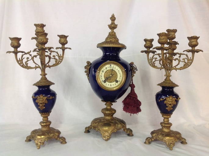 Baroque Victorian Mantle Clock Set