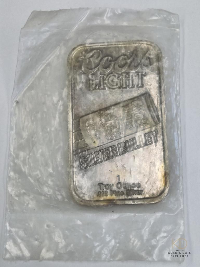 1 Ozt "coors Light Silver Bullet Sunshine" .999 Silver
