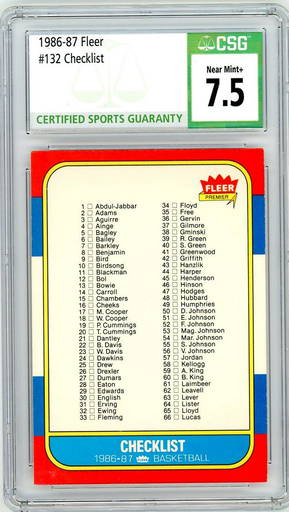 1986 87 Fleer Checklist Incl Jordan #132 Csg 7.5 Near