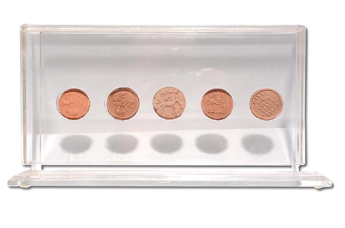 George Ohr. Five Whore House Tokens.