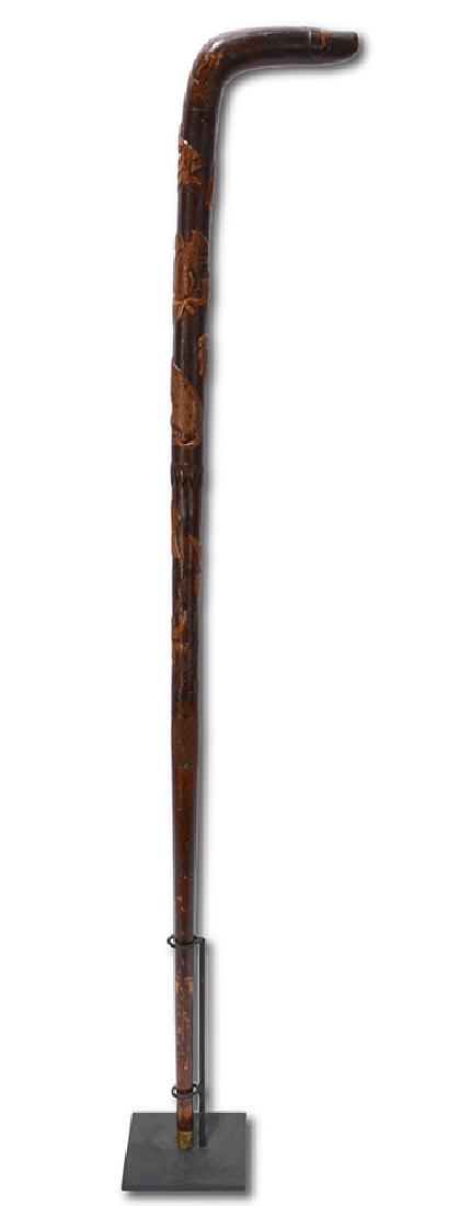 Dog Handle Cane With Bear, Squirrel, Eagle, Shield.