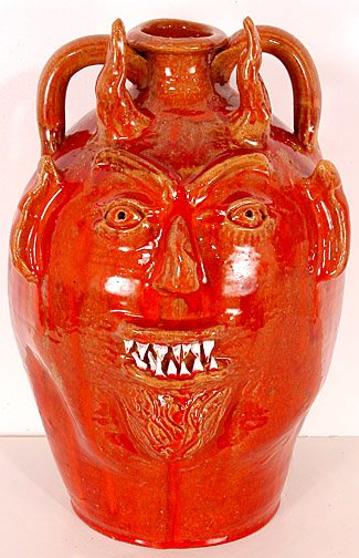 Ben Allman. Red & Orange Devil Face Jug