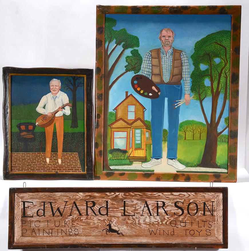 Ed Larson. Father & Son Portraits & Sign.