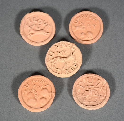 George Ohr. 5 Whore House Tokens.