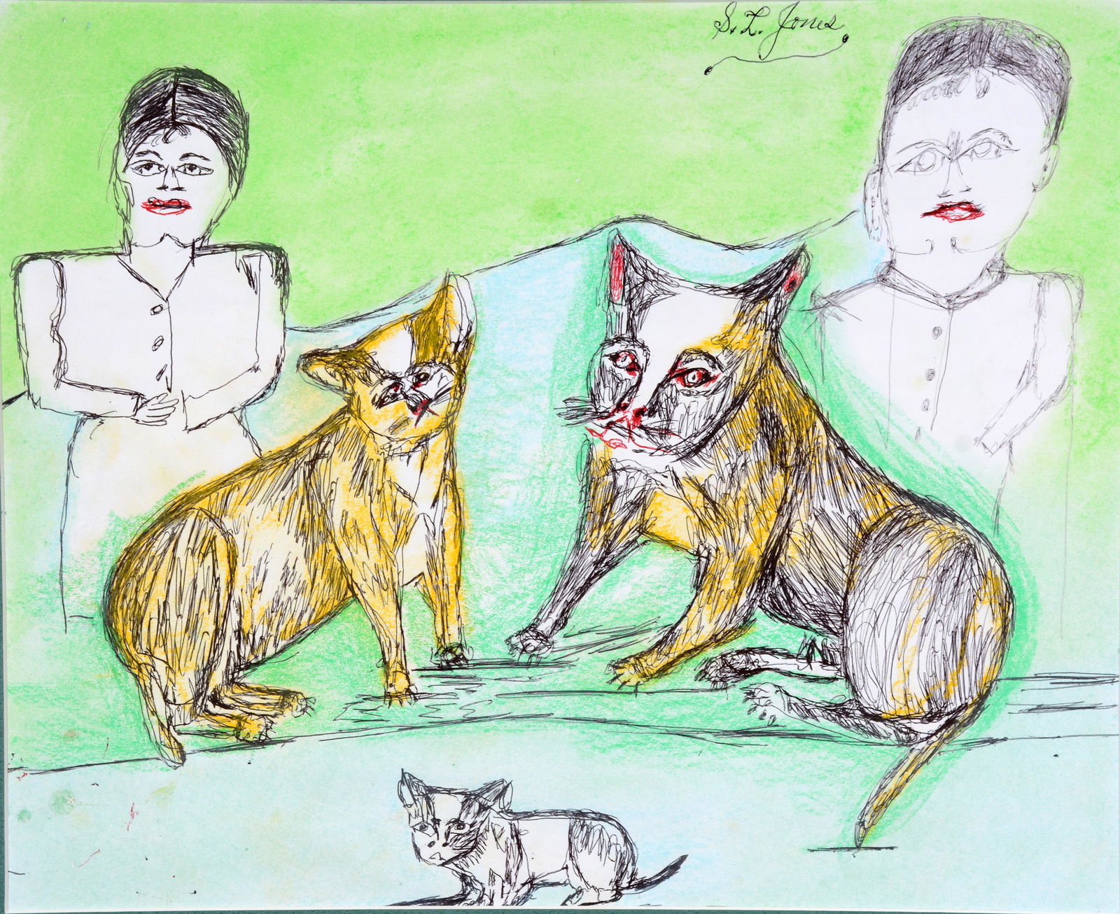 S.l. Jones. Couple With Cats.