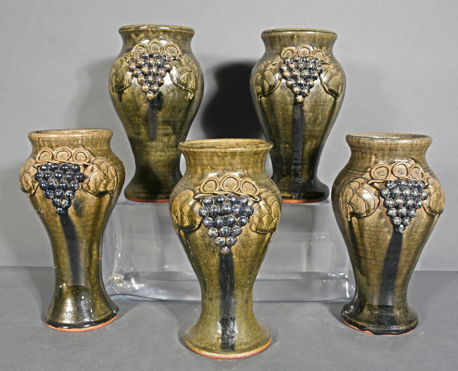 John Meaders. 5 Grape Decorated Vases.