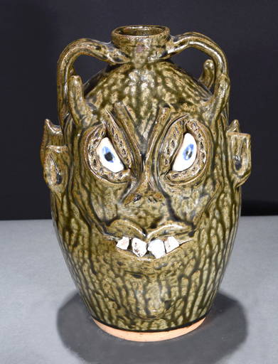 Cleater & Billie Meaders. Dbl Devil Face Jug With Rock