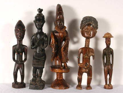 Five Carved Wooden African Figures.