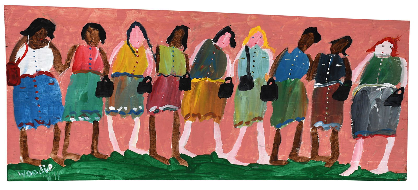 Woodie Long. Nine Women With Purses.