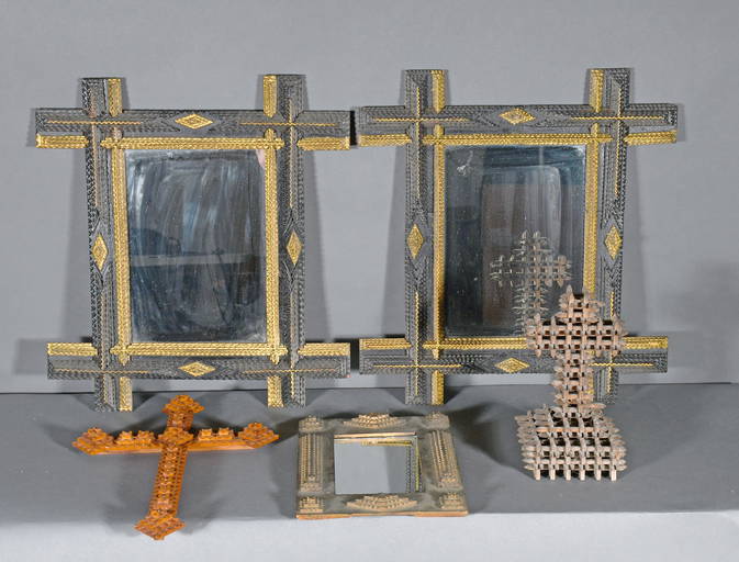 3 Tramp Art Frames & 2 Crosses.