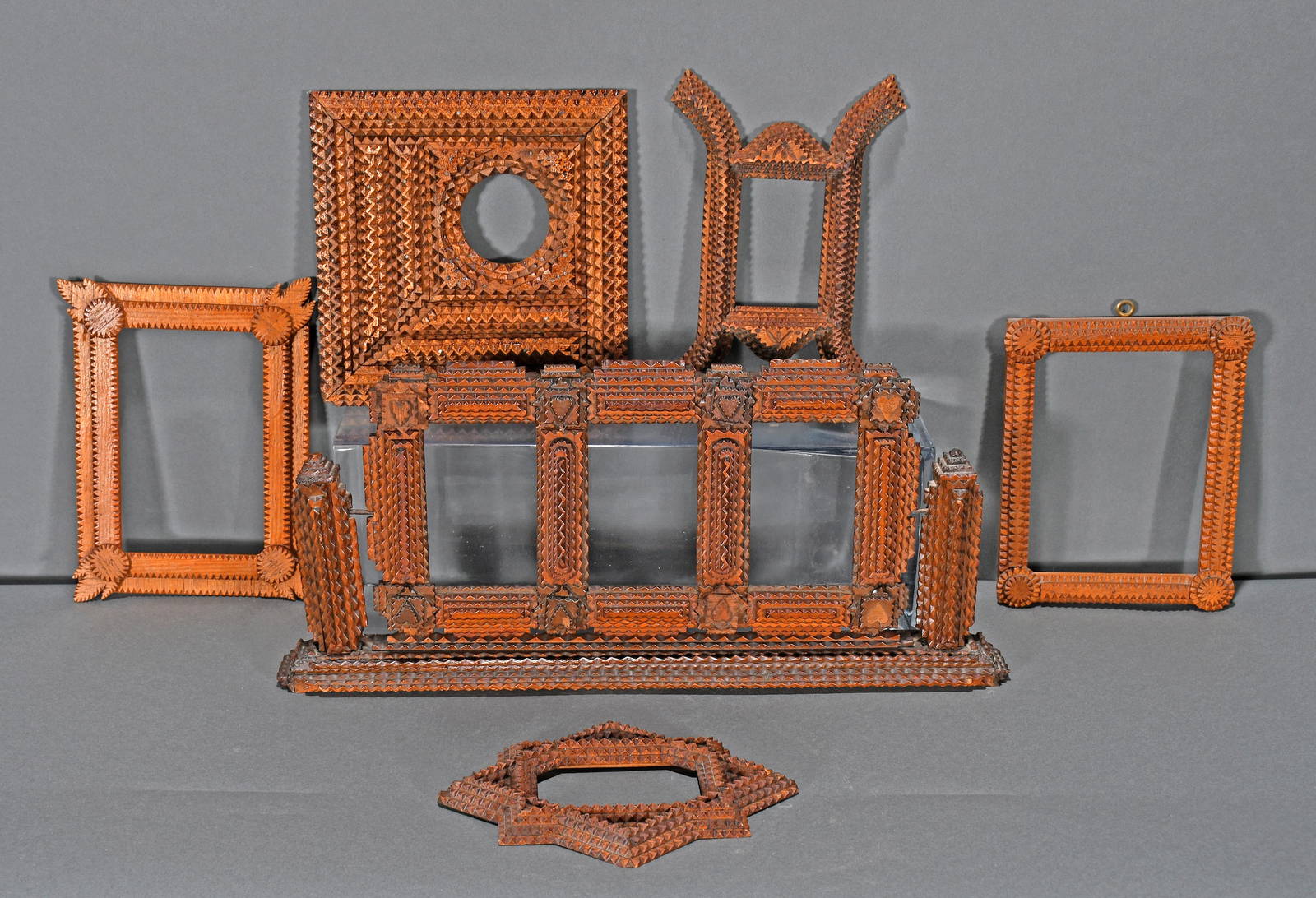 Six Tramp Art Frames. Auction