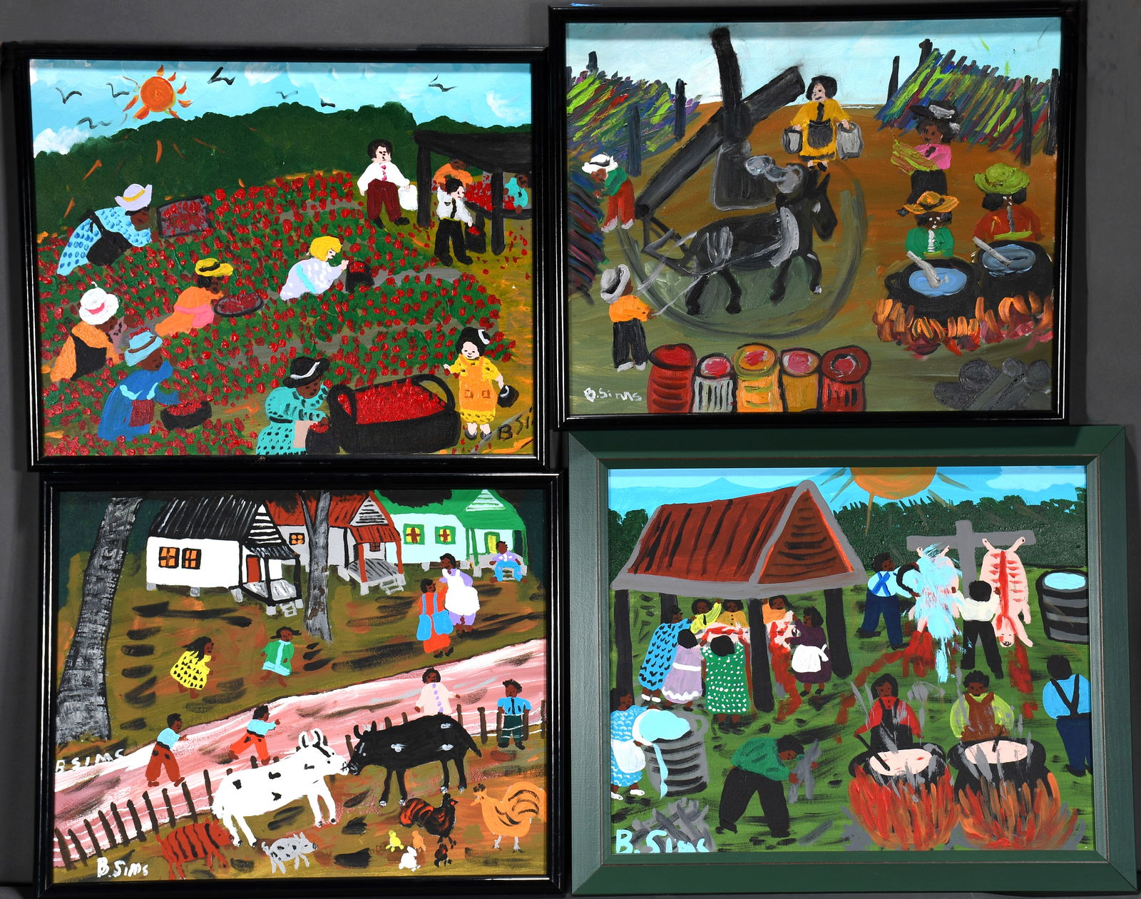 Bernice Sims. Four Works Featuring Rural Scenes. Auction