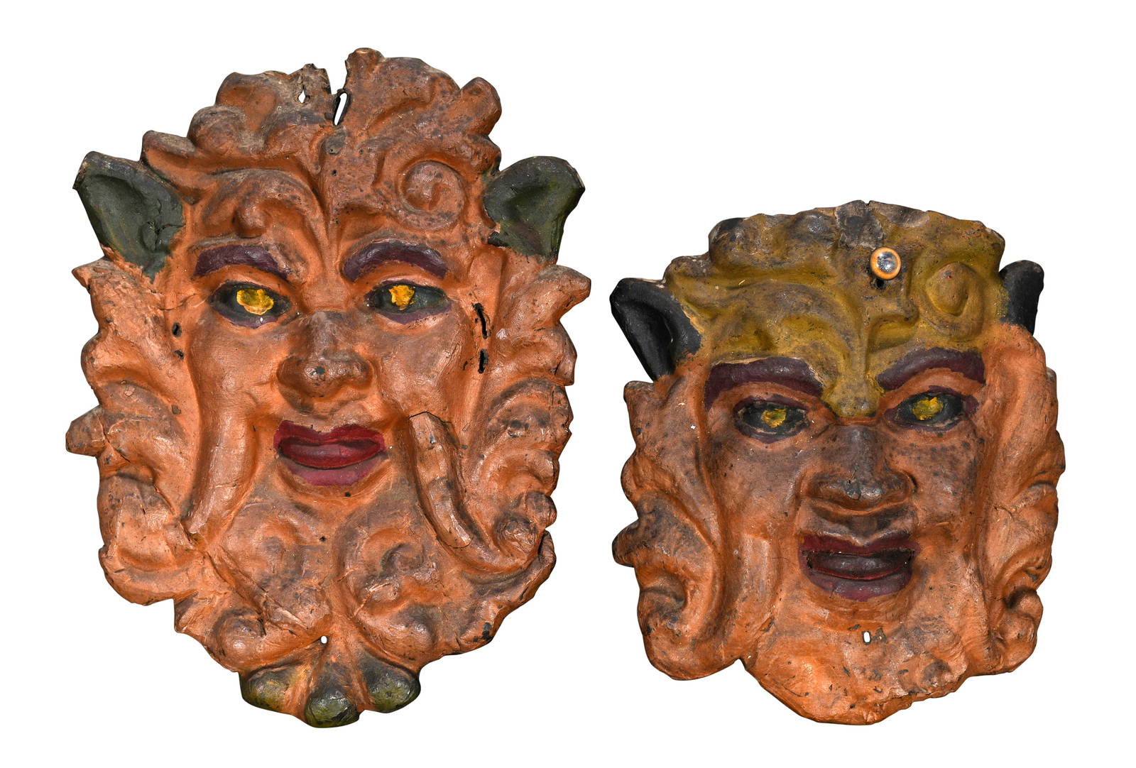 Uncle Joe. Pair Of Architectural Masks. Auction