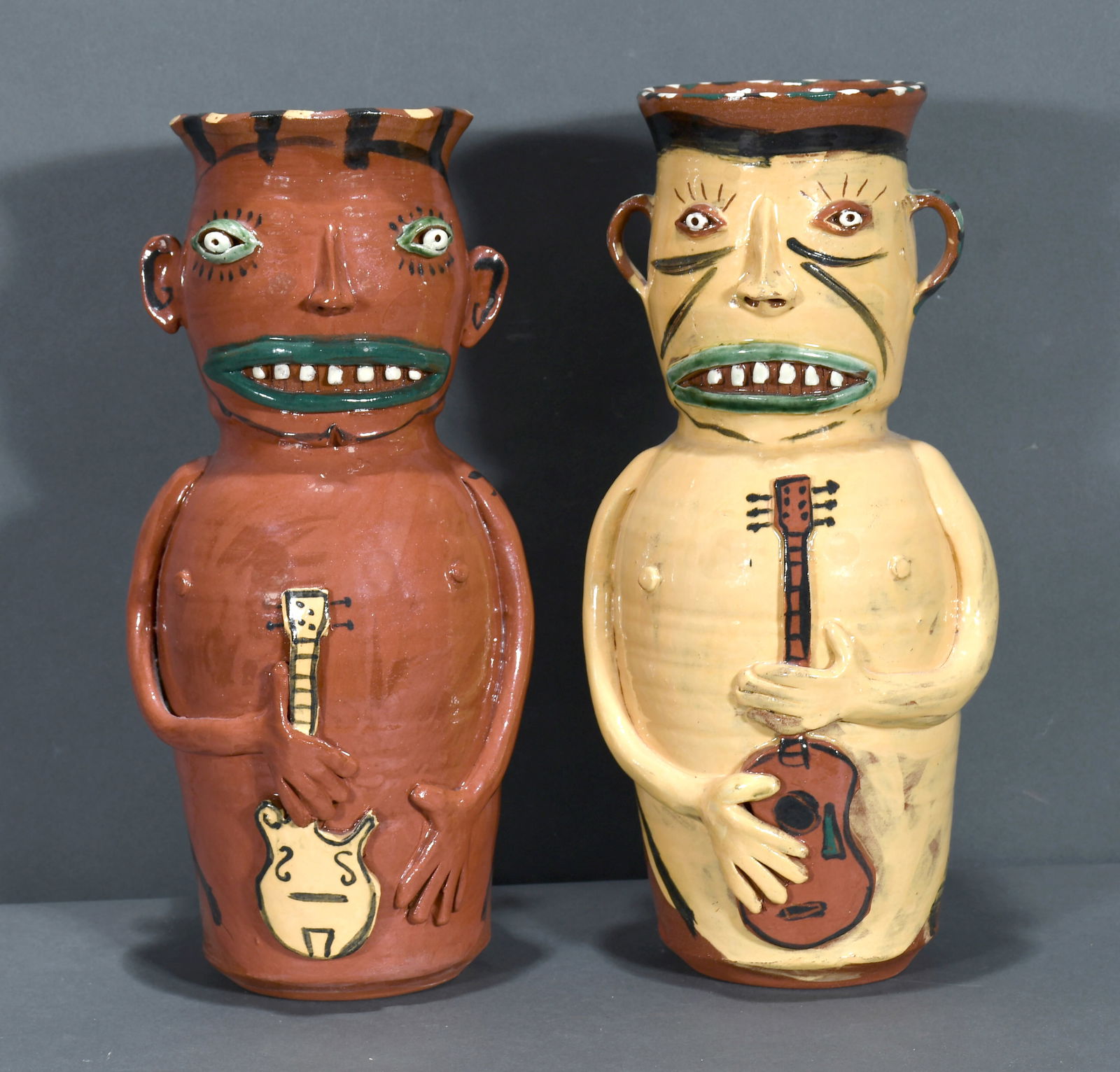 Carl Block. Pair Of Guitar Figural Vases. Auction