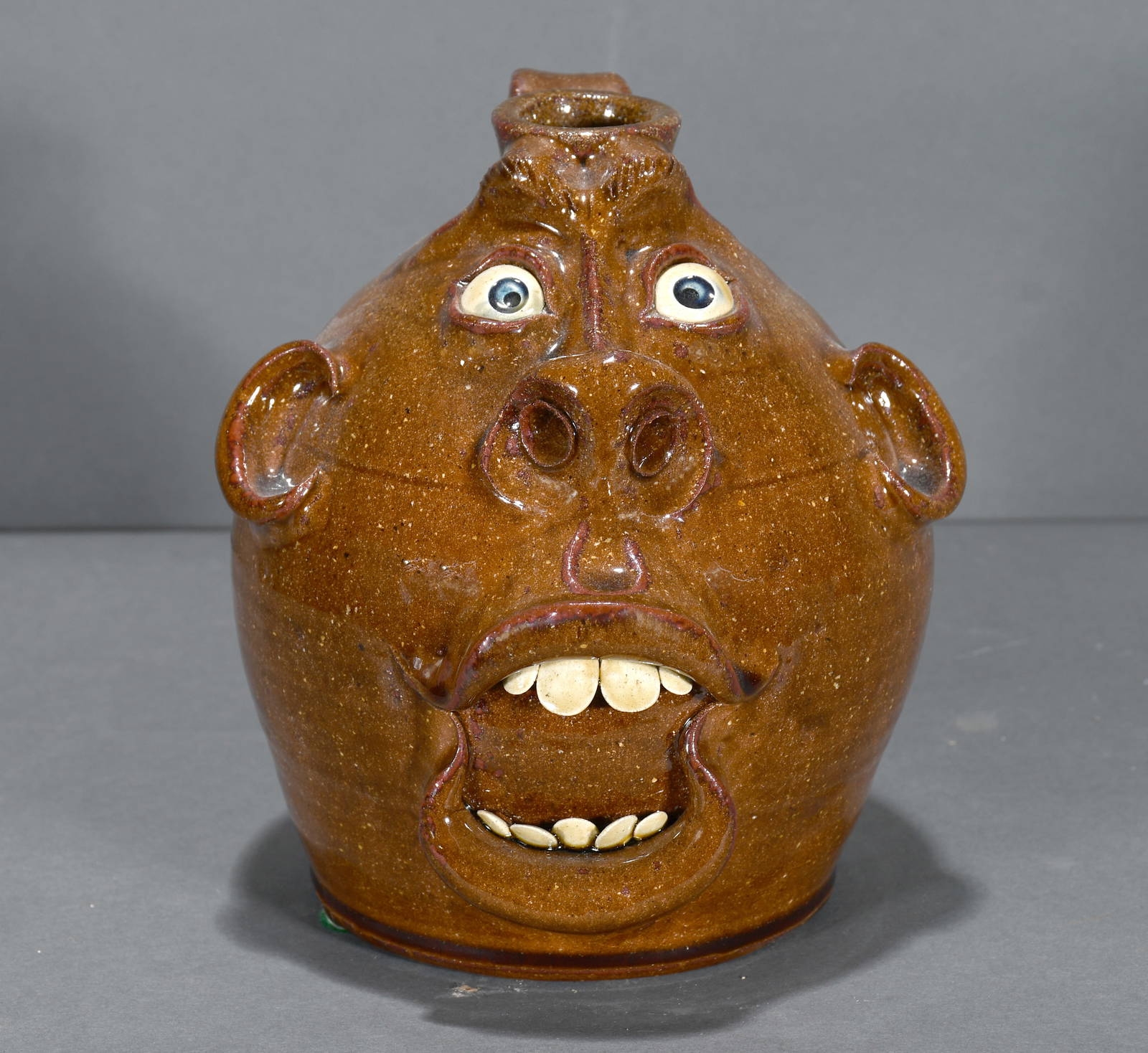 Roger Corn. Open Mouth Jug Dark Brown Jug. Auction