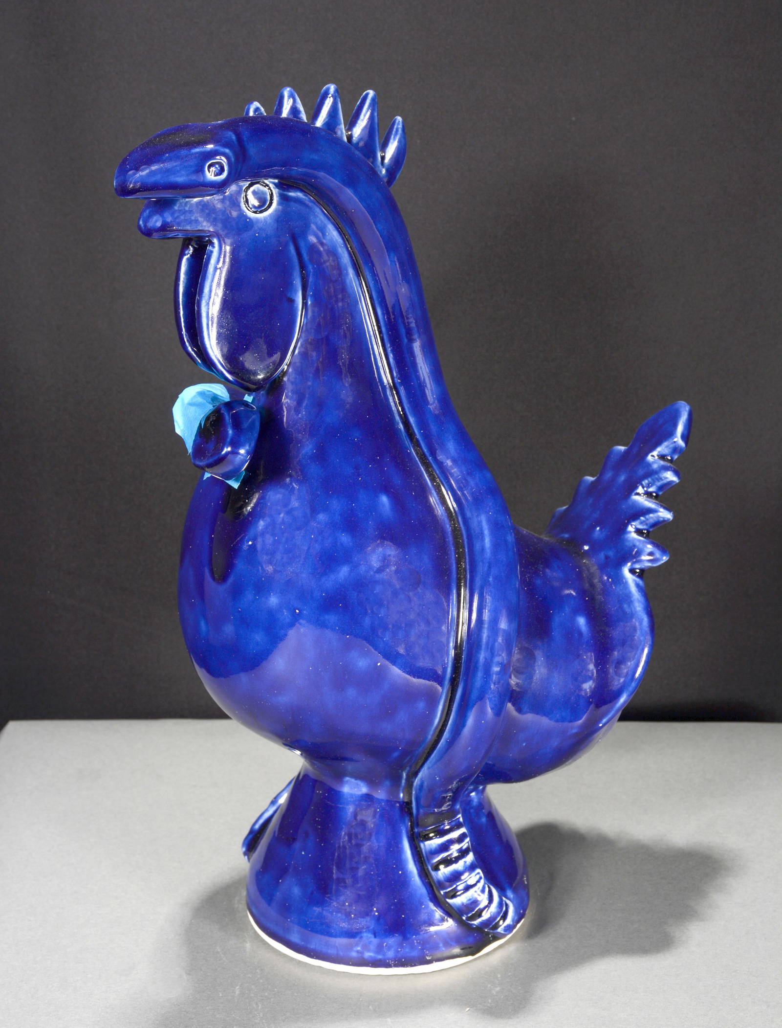 Edwin Meaders. Deep Rich Cobalt Blue Rooster With Two Snakes. Auction
