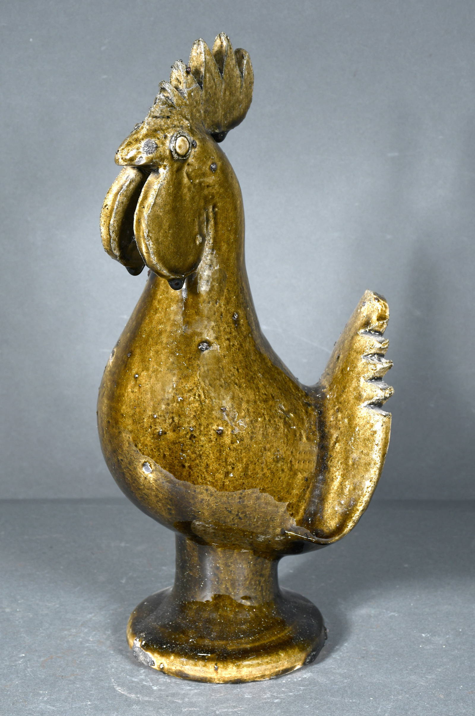 Edwin Meaders. Dark Green Glaze Rooster. Auction