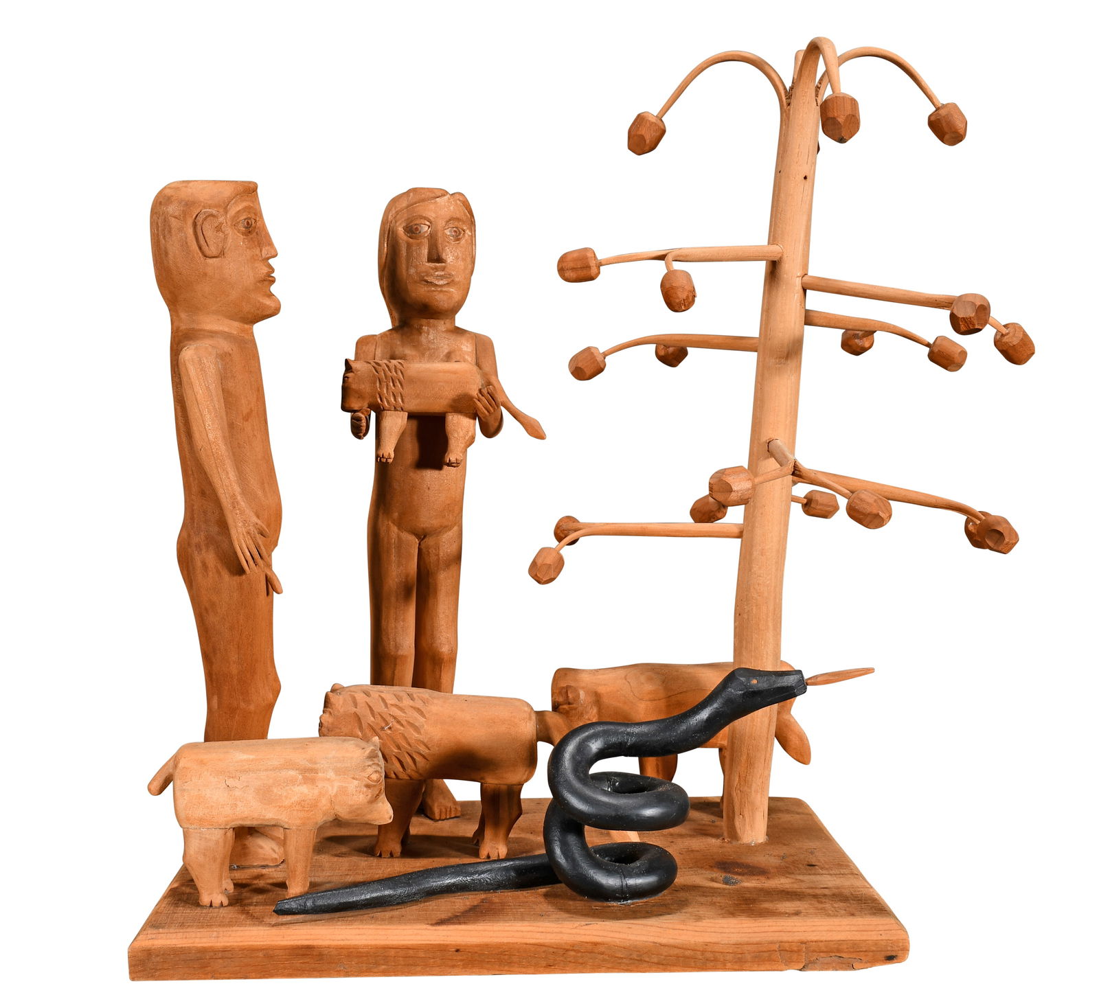 Edgar Tolson. Adam & Eve In Tr[2]che Garden With Animals, Serpent ...