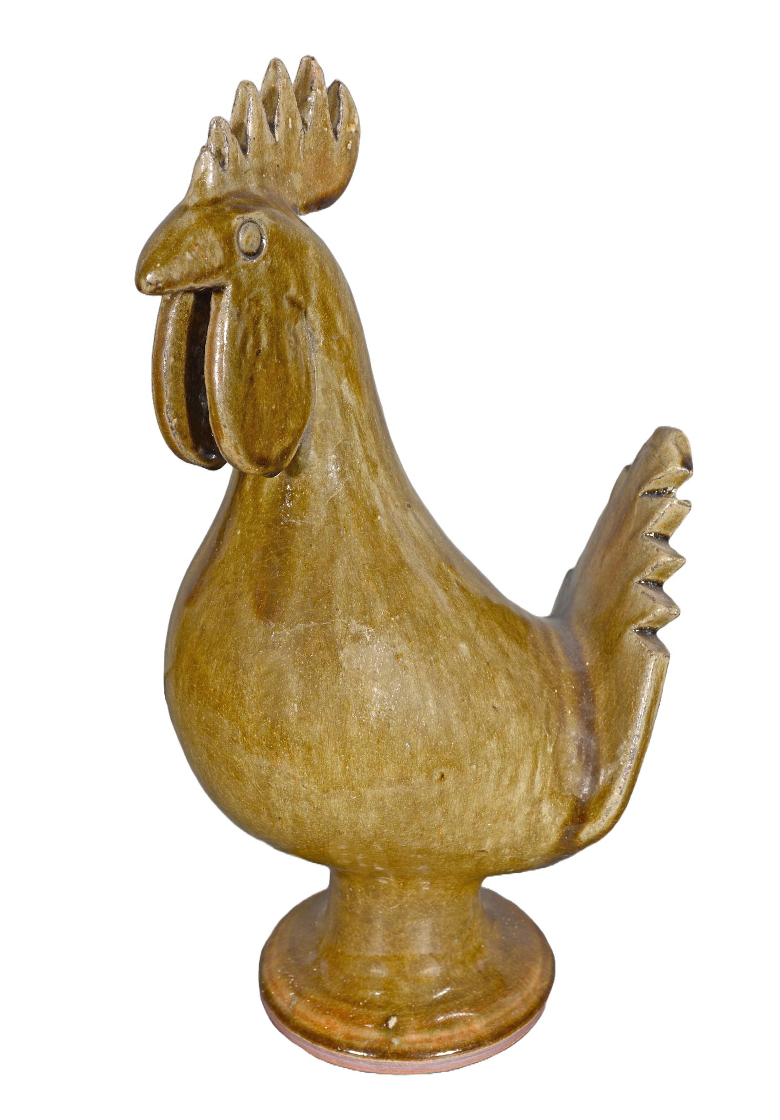 Edwin Meaders. Poupon Mustard Colored Rooster. Auction