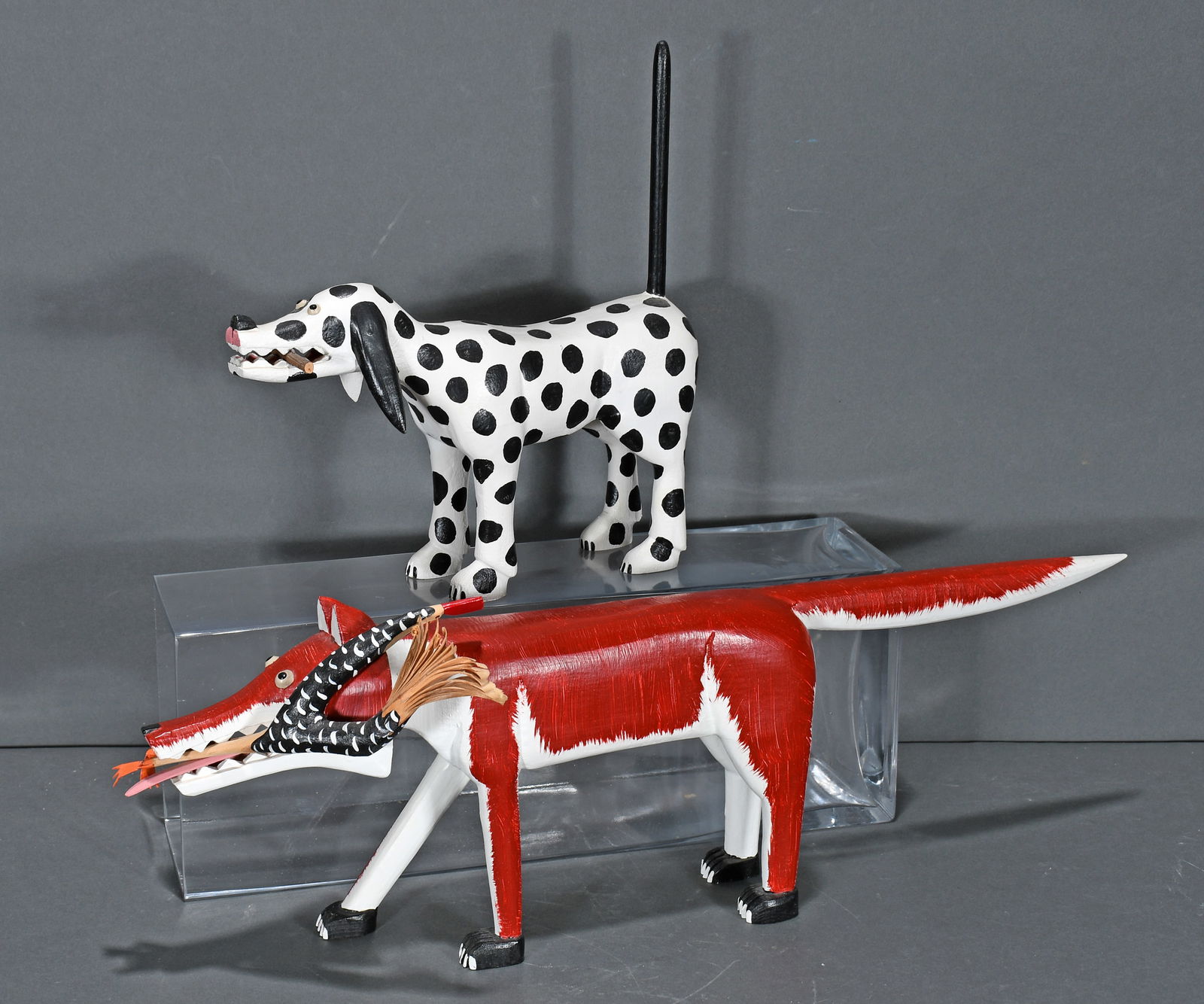 Lonnie And Twyla Money. Fox With Chicken And Dog With Stick. Auction